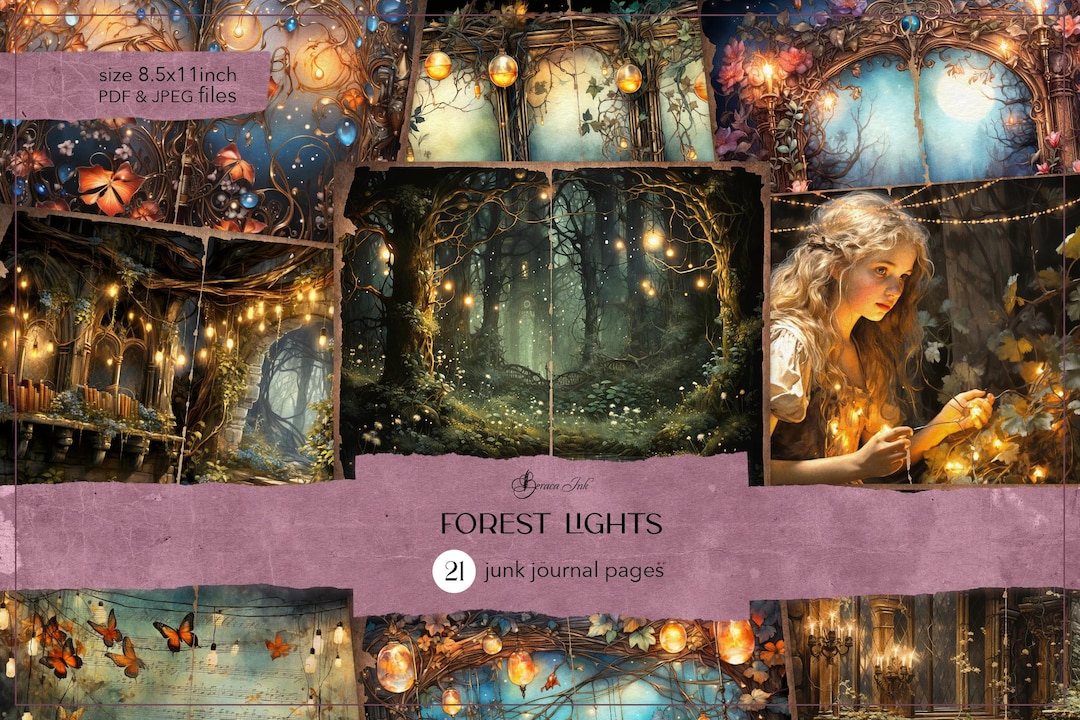 Forest Lights Journal Pages, Fairy Lights Junk Journal, Whimsical Paper ...