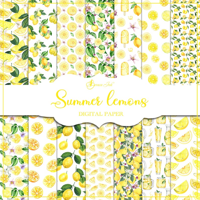 Summer Lemons Digital Paper, Seamless Pattern, Citrus Paper, Lemonade ...