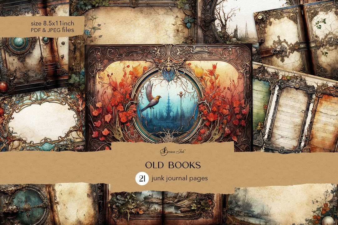 Old Books Junk Journal, Printable Steampunk Digital Journal, Library ...