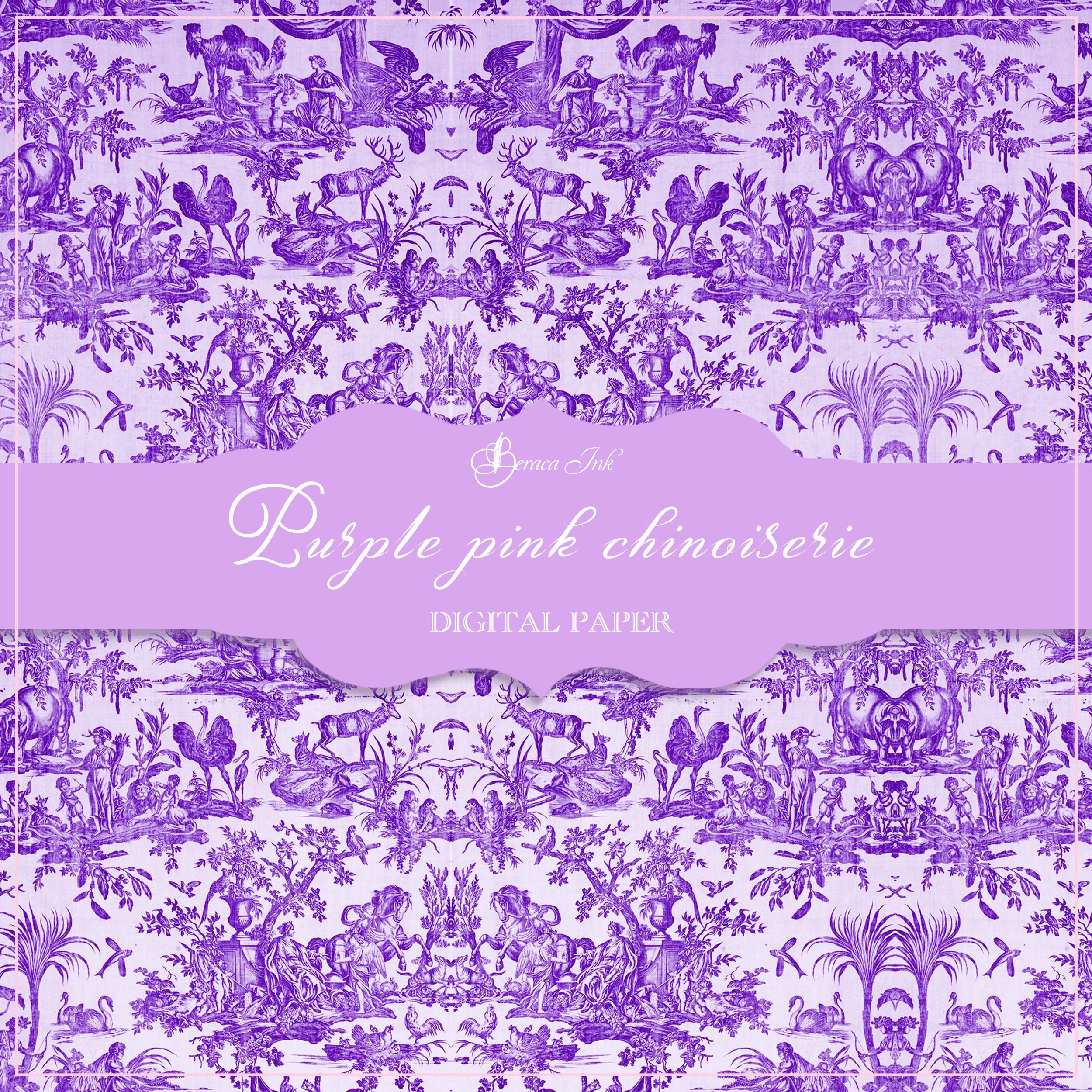Purple Pink Chinoiserie Digital Paper, Asian Pattern, Chinese Wallpaper ...