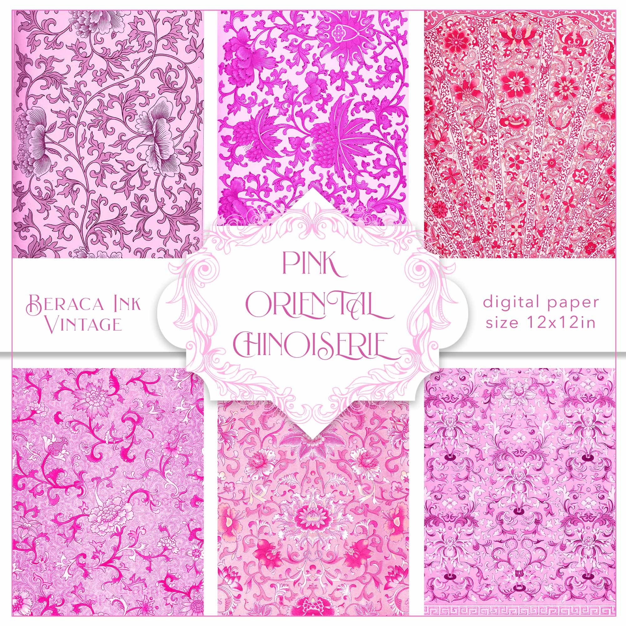Pink Oriental Digital Paper Botanical Wallpaper William - Etsy