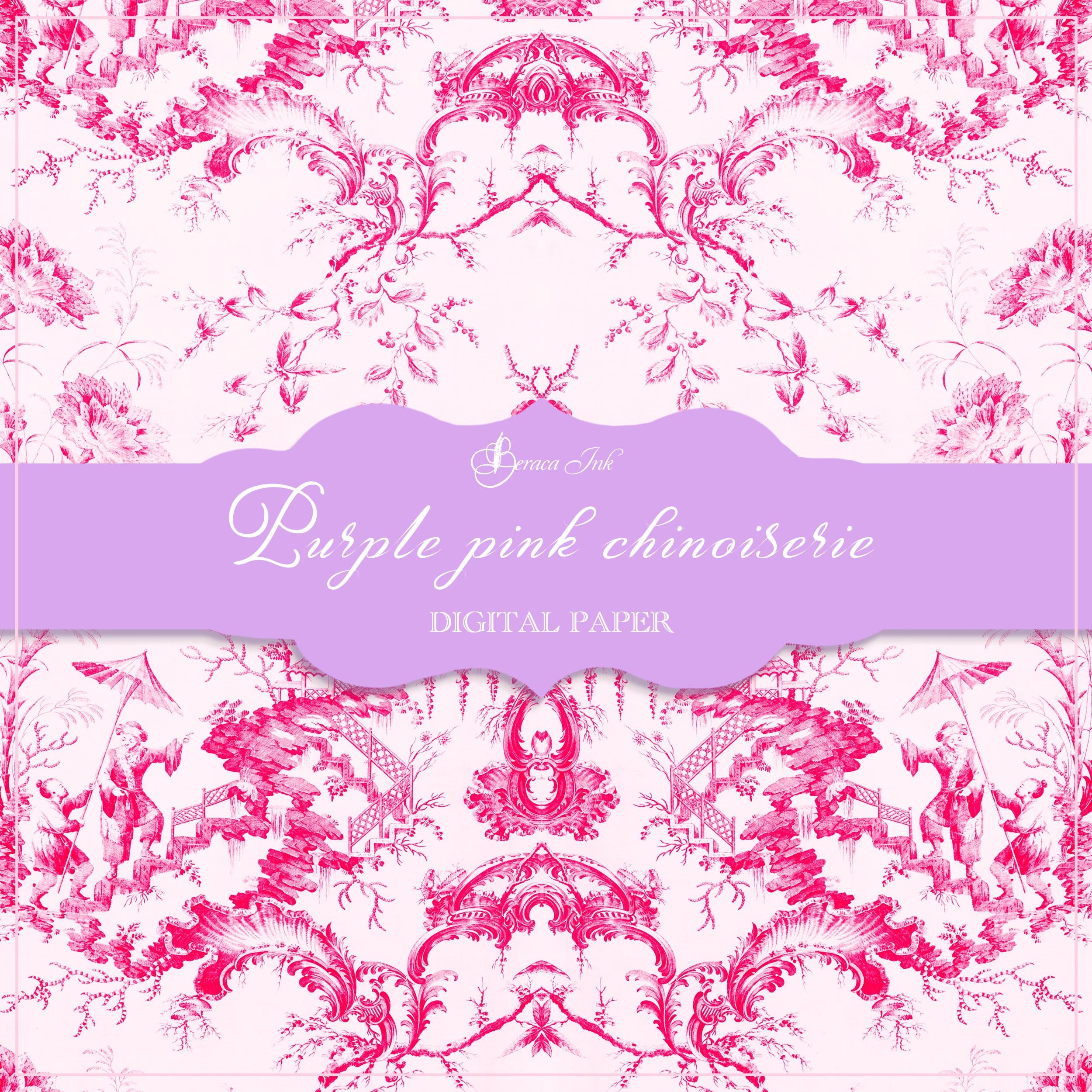 Purple Pink Chinoiserie Digital Paper, Asian Pattern, Chinese Wallpaper ...