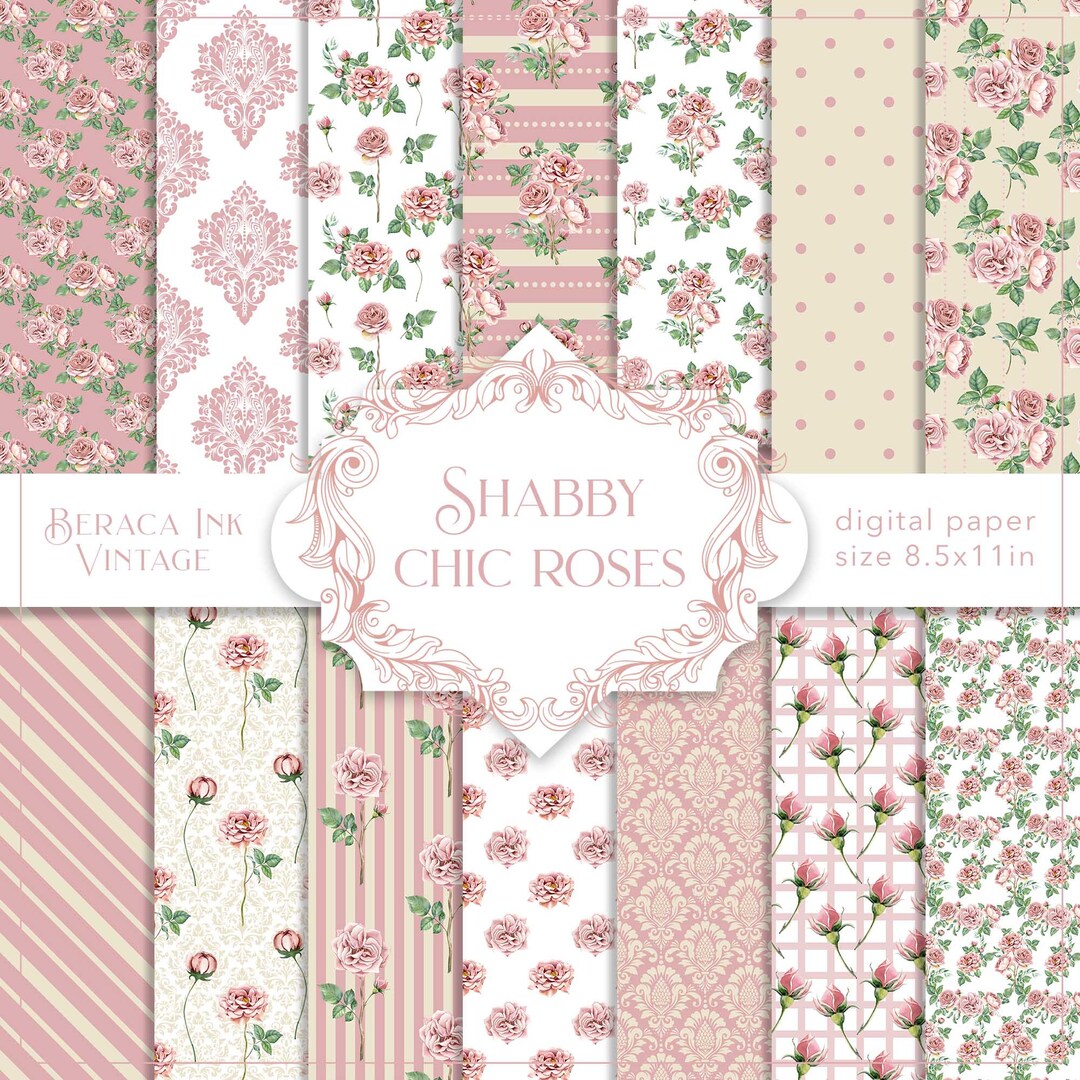 Shabby Chic Roses Digital Paper, Seamless Pattern, Vintage Wallpaper ...