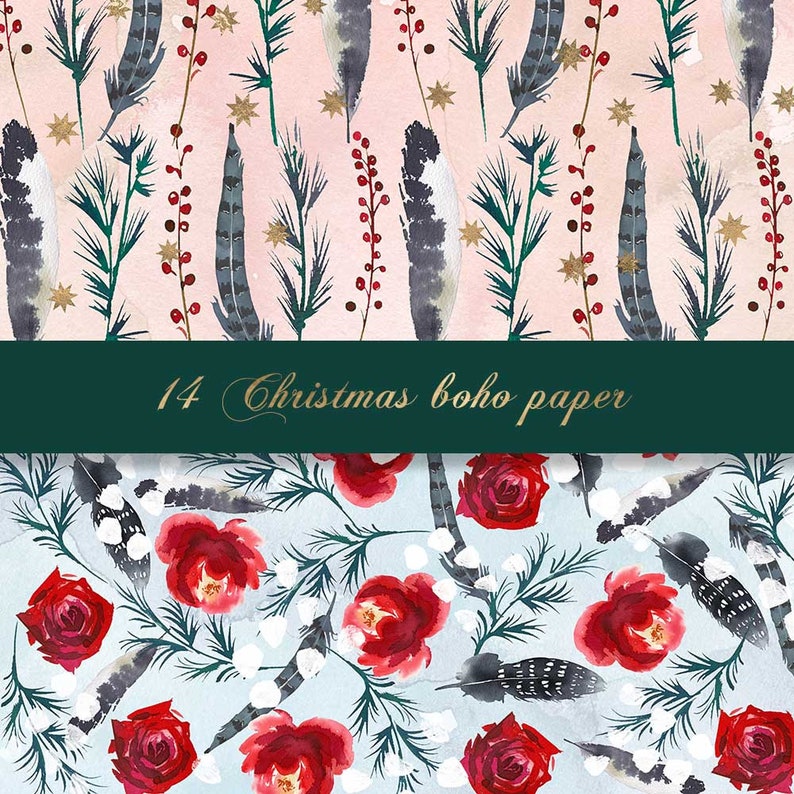 Boho Christmas Digital Paper Boho Digital Paper Christmas - Etsy