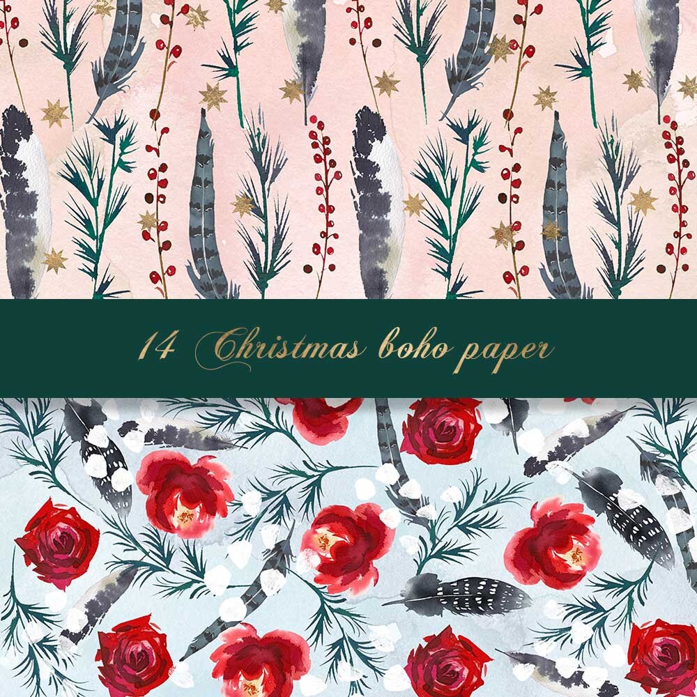 Boho Christmas Digital Paper Boho Digital Paper Christmas | Etsy