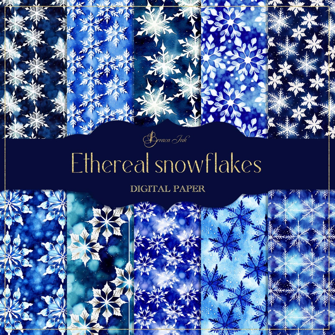 Ethereal Snowflakes Digital Paper, Seamless Pattern, Watercolor Winter ...