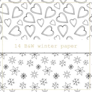 Black and White Winter Digital Paper, Seamless Pattern, Hand Drawn ...