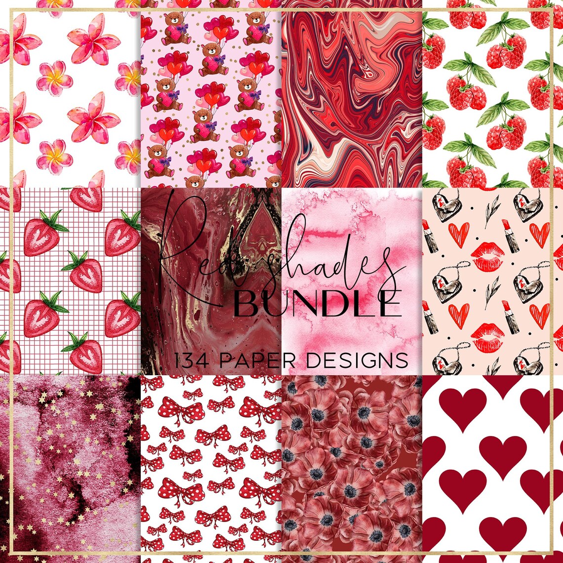 Red Shades BUNDLE Digital Paper, Valentine Day Paper, Red Wallpaper ...