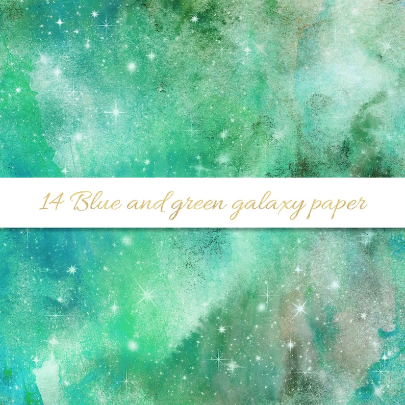 Blue and Green Galaxy Digital Paper Green Galaxy Paper - Etsy