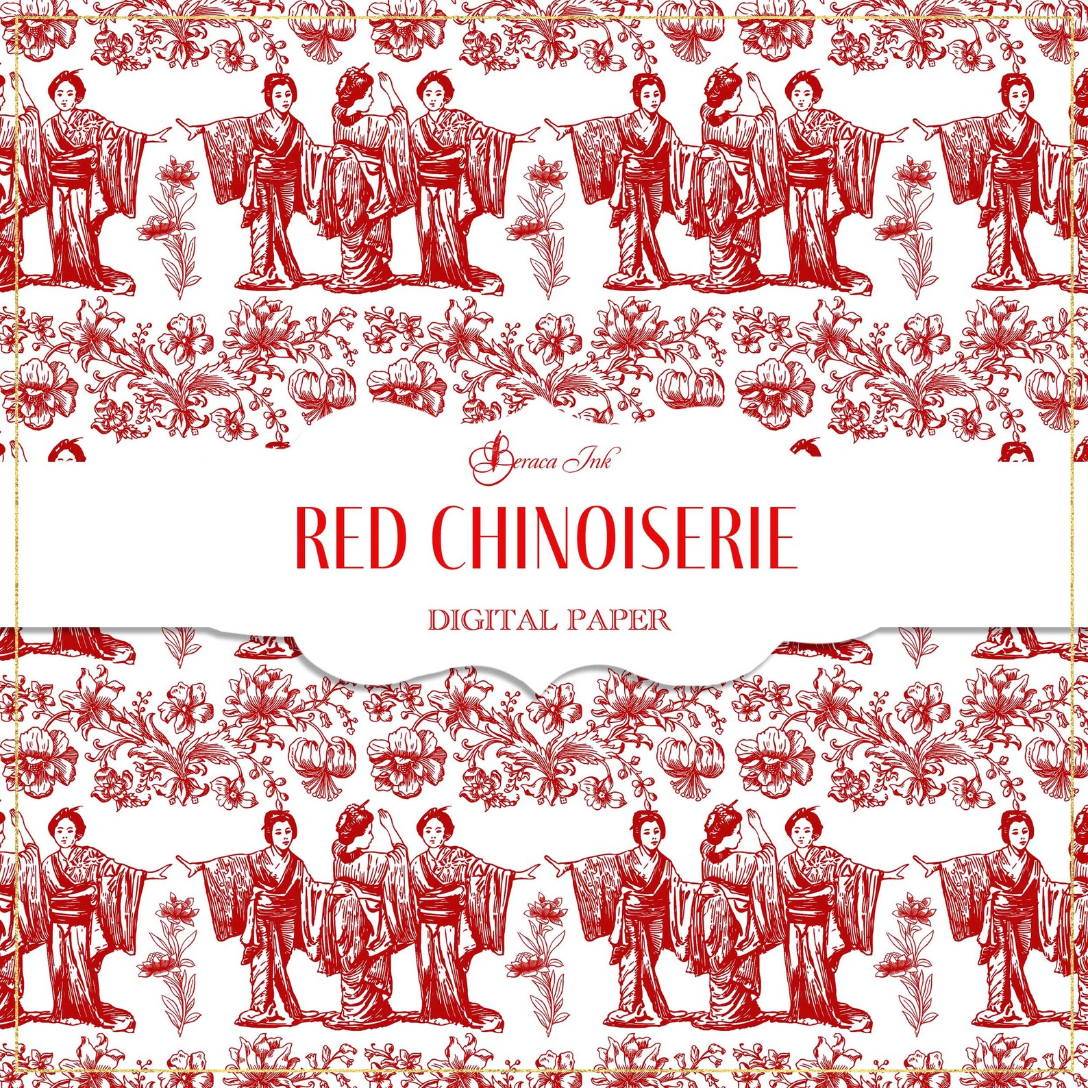 Red Chinoiserie Digital Paper Seamless Pattern Asian - Etsy