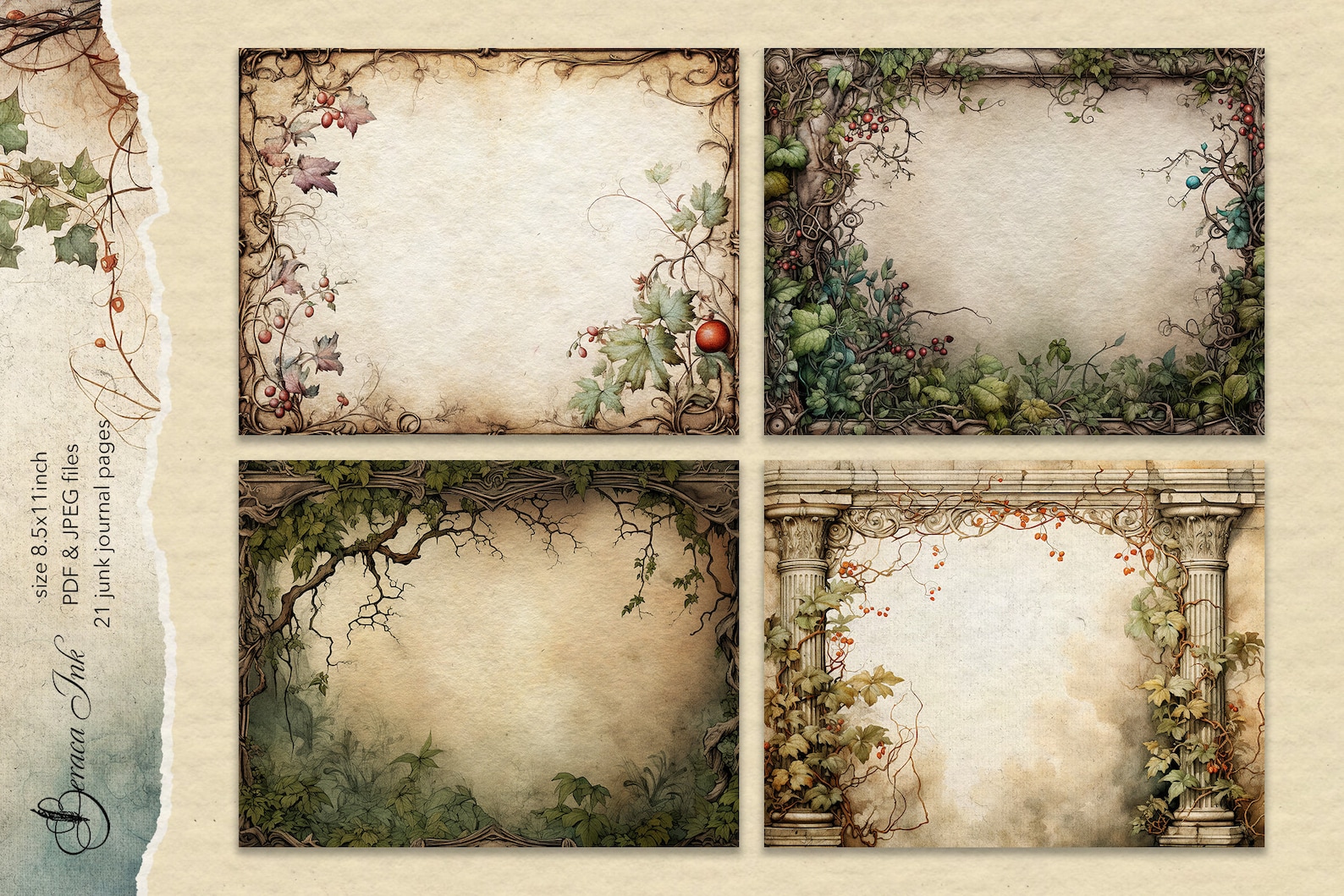 Vintage Vines Journal Pages, Printable Botanical Ephemera, Vintage ...
