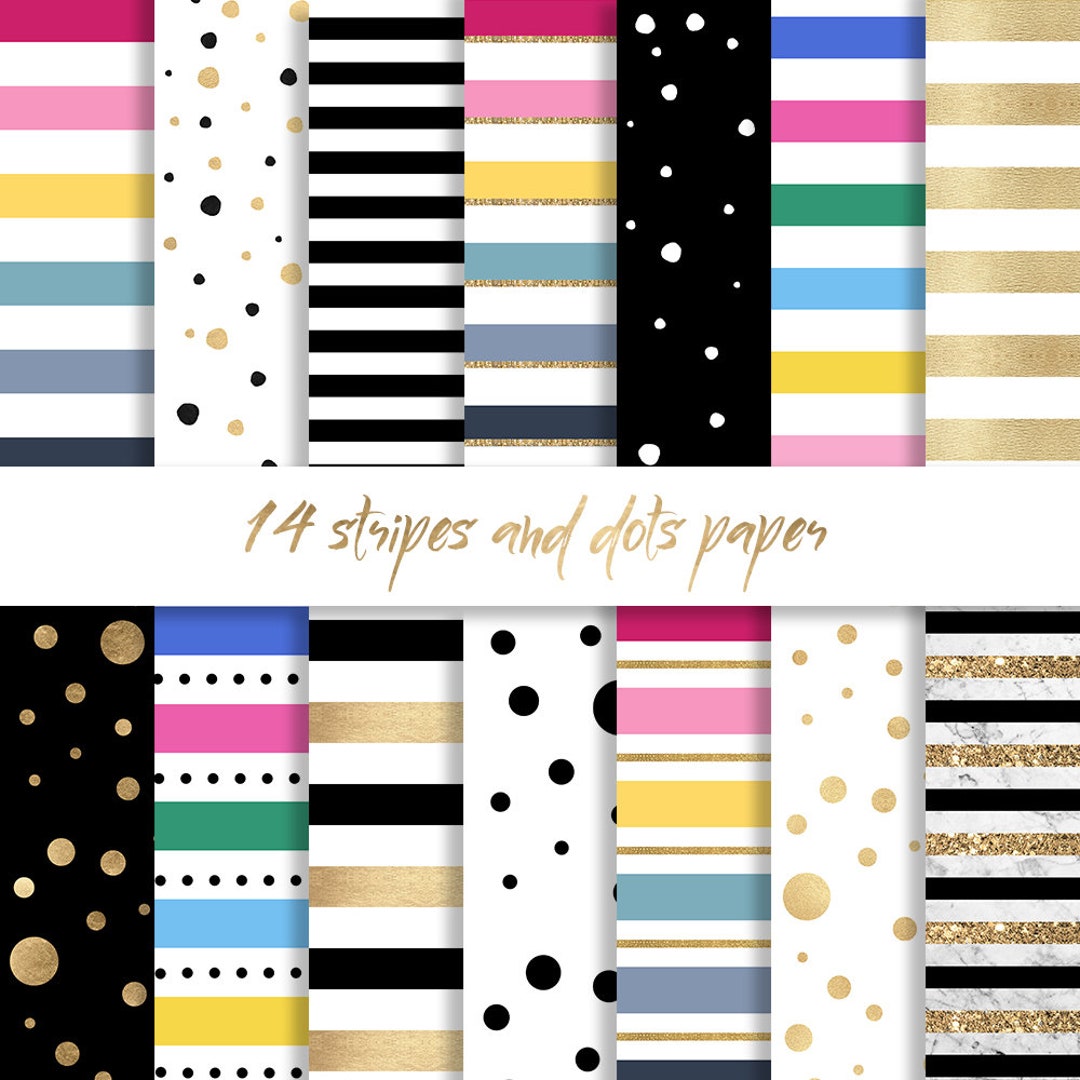 Striped Digital Paper, Gold Dots Paper, Stripe Paper, Gold Paper, Gold ...