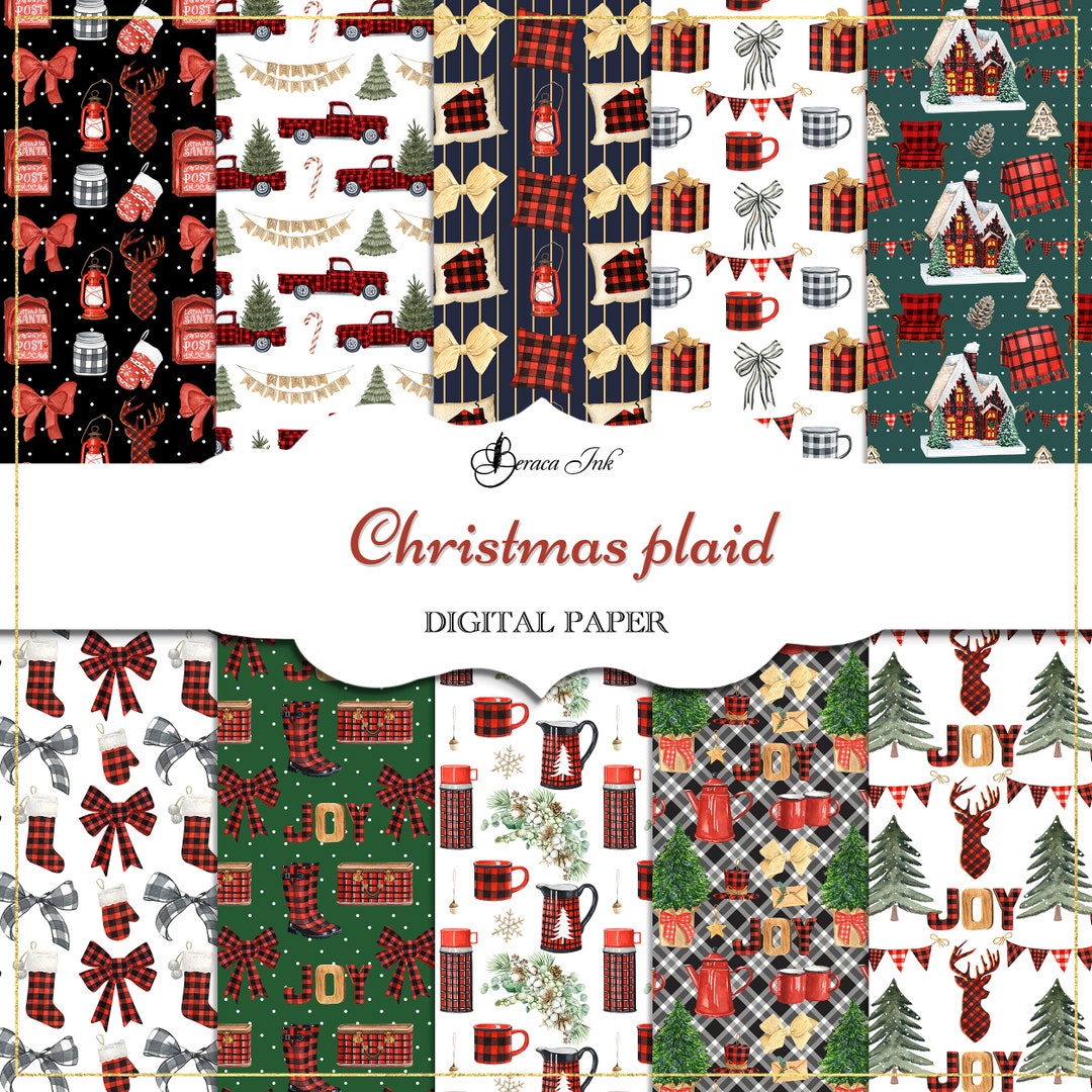 Christmas Plaid Digital Paper, Seamless Pattern, Red Tartan Background ...