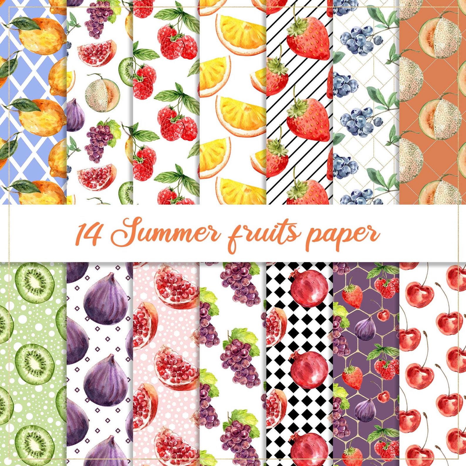Summer Fruits Digital Paper, Seamless Pattern, Lemon Background ...