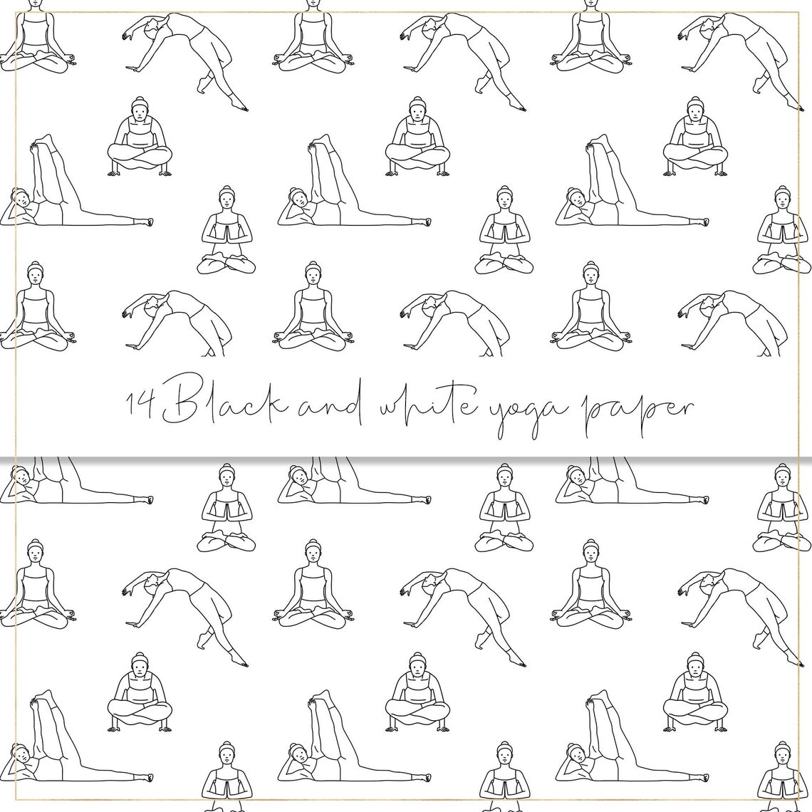 Black and White Yoga Digital Paper Yoga Seamless Pattern - Etsy