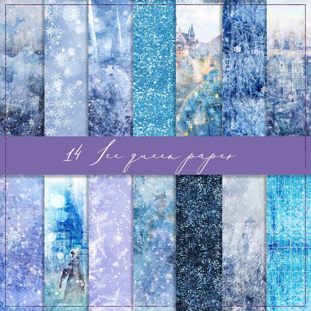 Ice Queen Digital Paper, Blue Winter, Glitter Snowflakes, Fantasy ...
