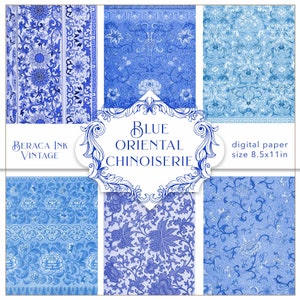 Blue Chinoiserie Digital Paper, Floral Pattern, Blue Wallpaper, William ...