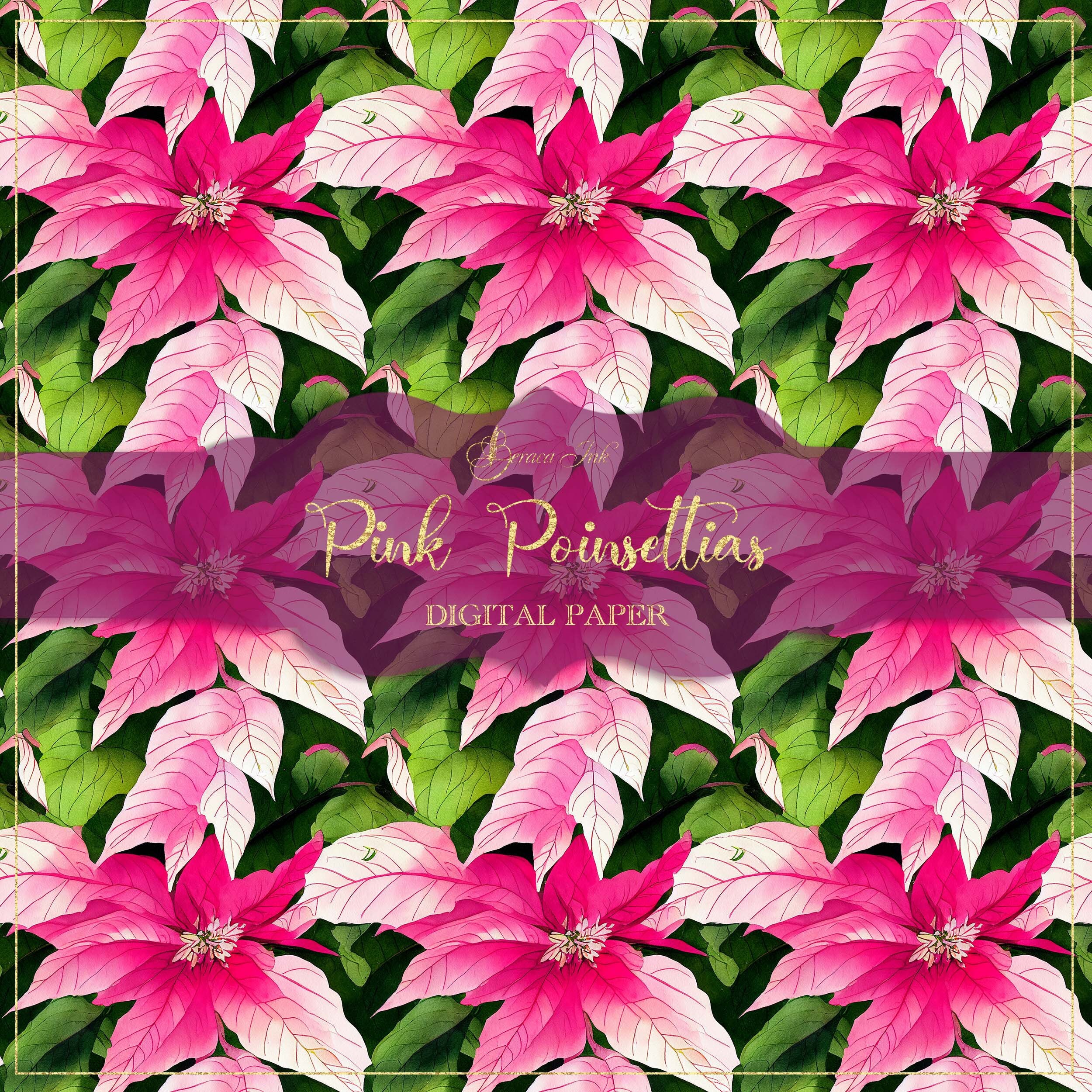 Pink Poinsettias Digital Paper Seamless Pattern Pink - Etsy