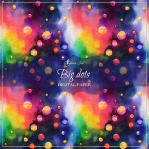 Big Dots Digital Paper, Seamless Pattern, Watercolour Rainbow Polka ...