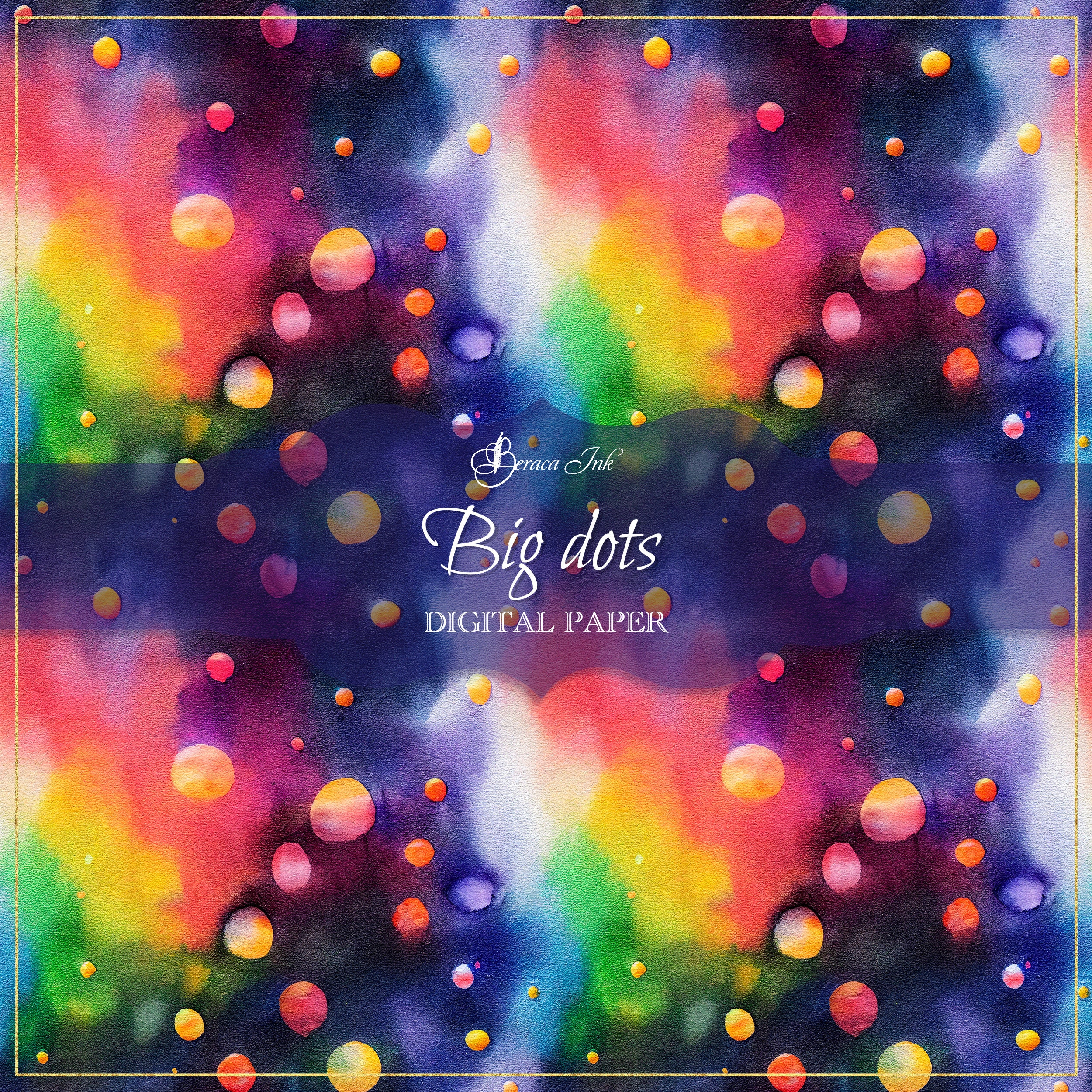 Big Dots Digital Paper, Seamless Pattern, Watercolour Rainbow Polka ...