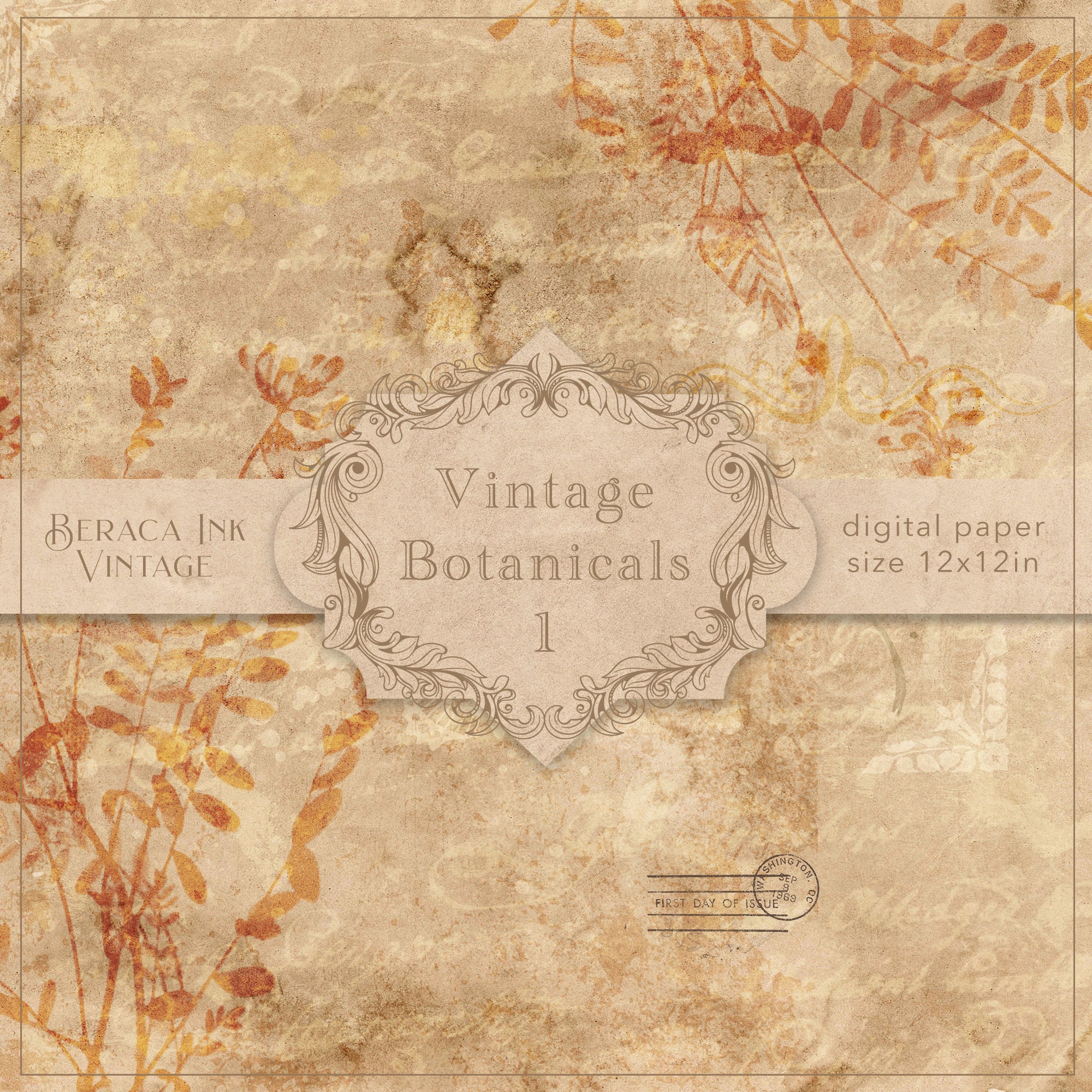 Vintage Botanicals Digital Paper 1, Ephemera Pages, Old Scrapbook ...