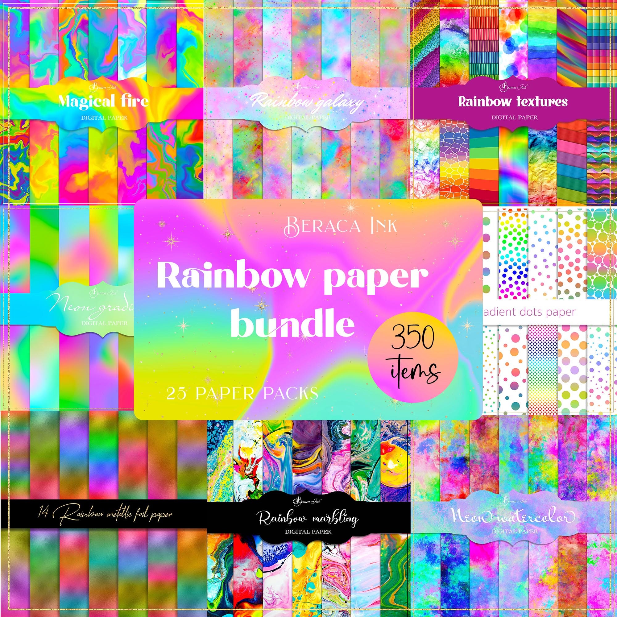 Rainbow BUNDLE Digital Paper Rainbow Swirls Colorful - Etsy