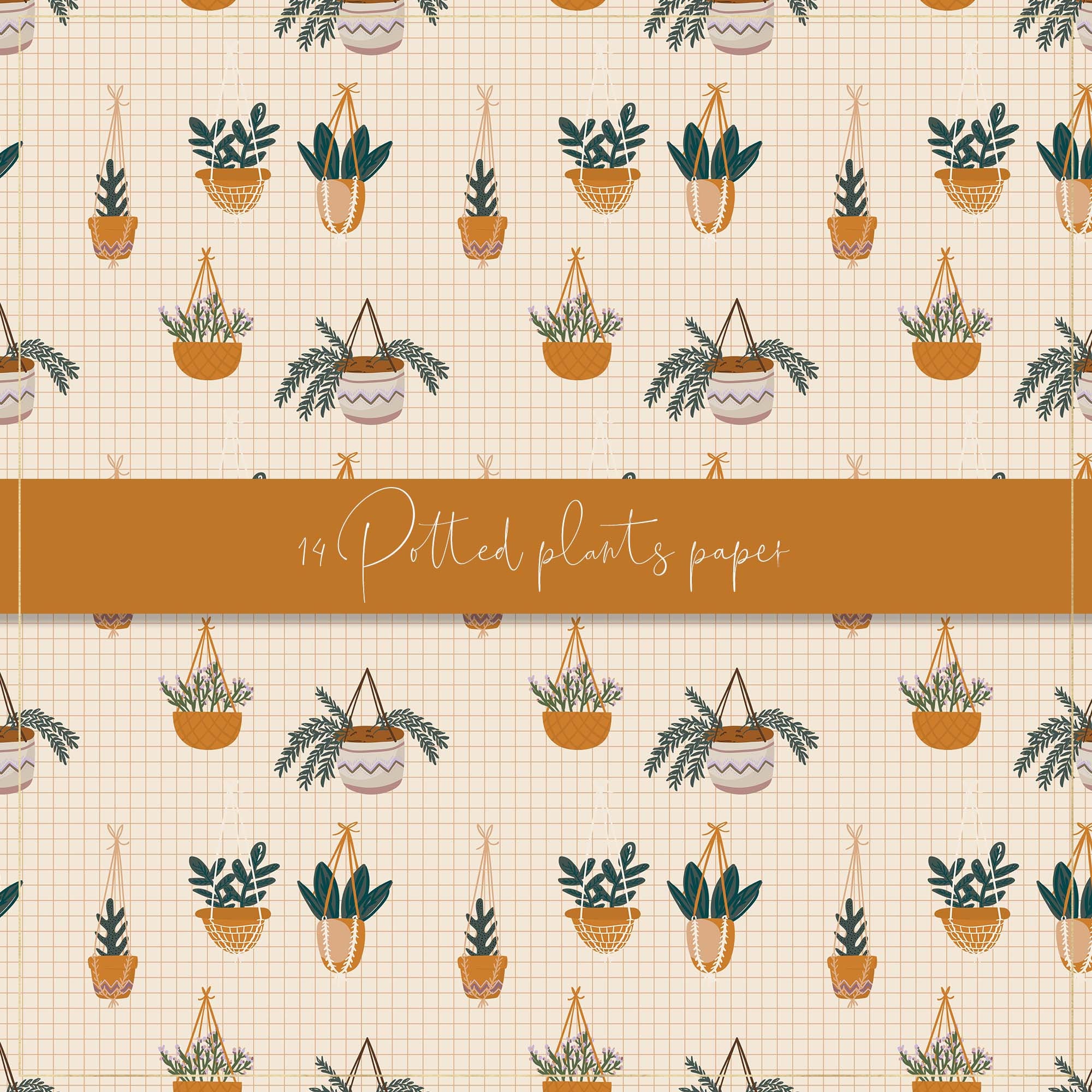 Potted plants digital paper seamless paper plants | Etsy