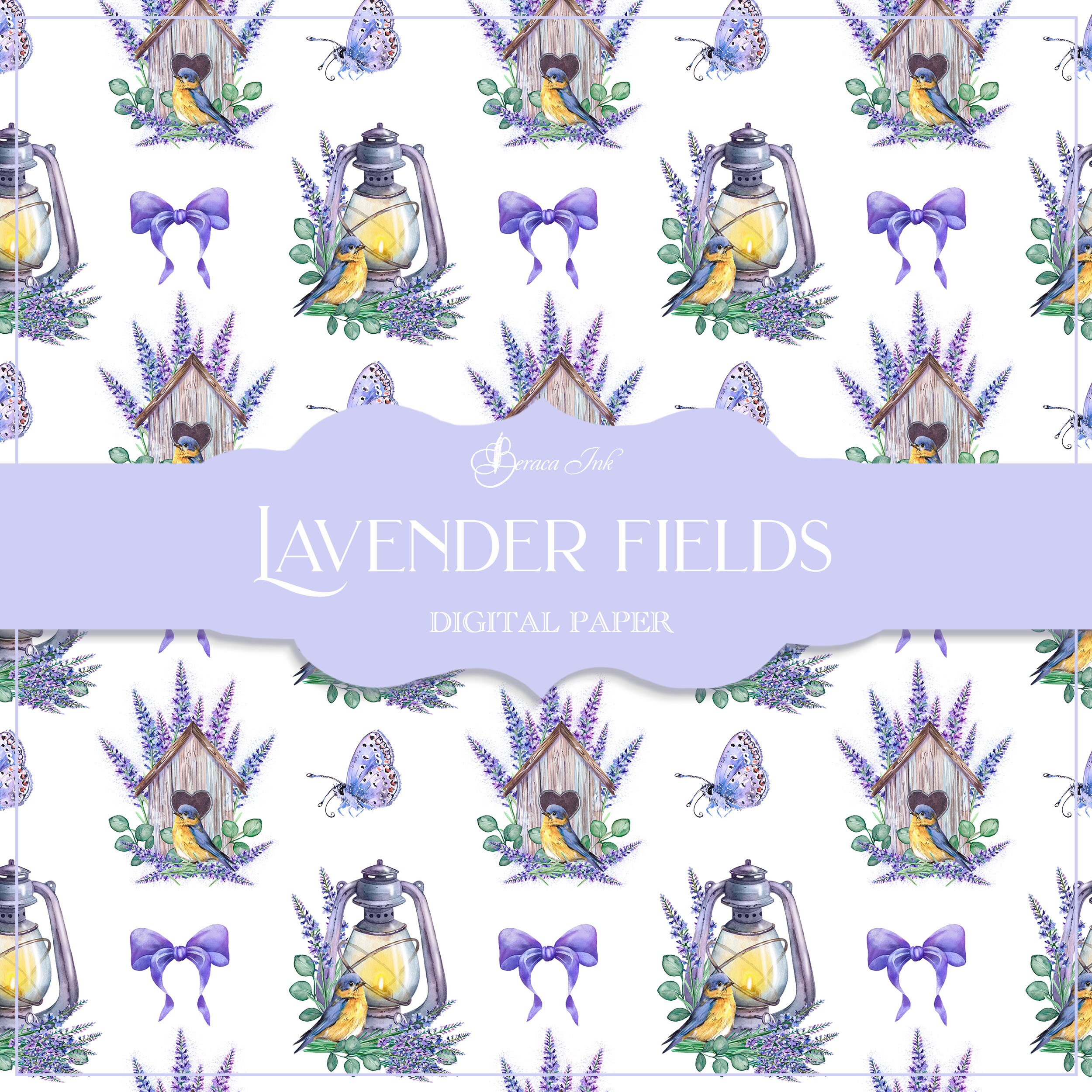 Lavender Fields Digital Paper Seamless Pattern Watercolor - Etsy