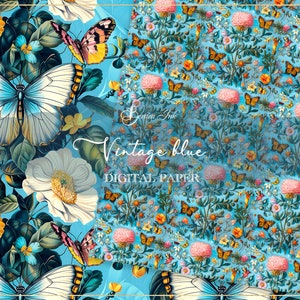 Vintage Blue Digital Paper, Seamless Pattern, Floral Wallpaper, Shabby ...