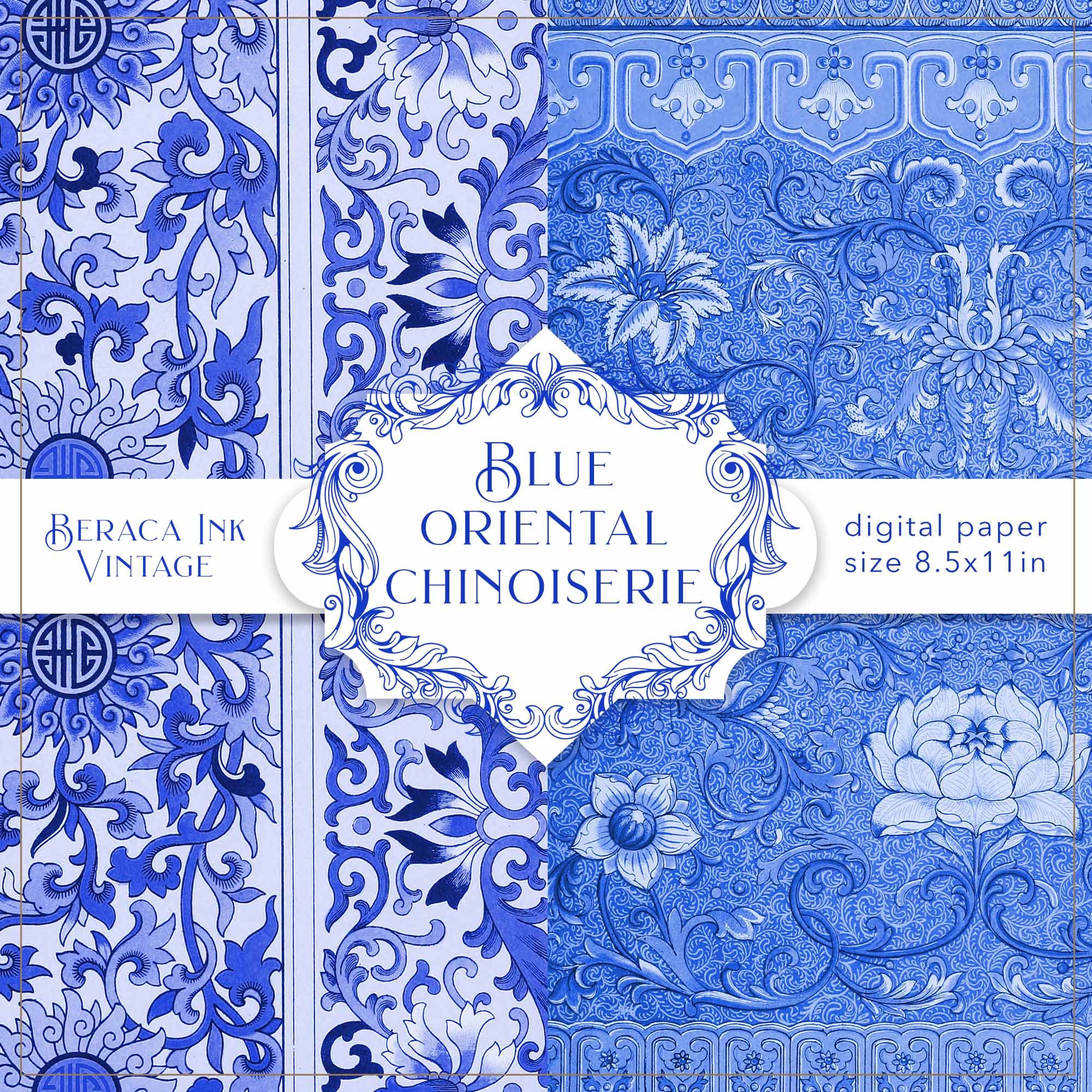 Blue Chinoiserie Digital Paper Floral Pattern Blue | Etsy