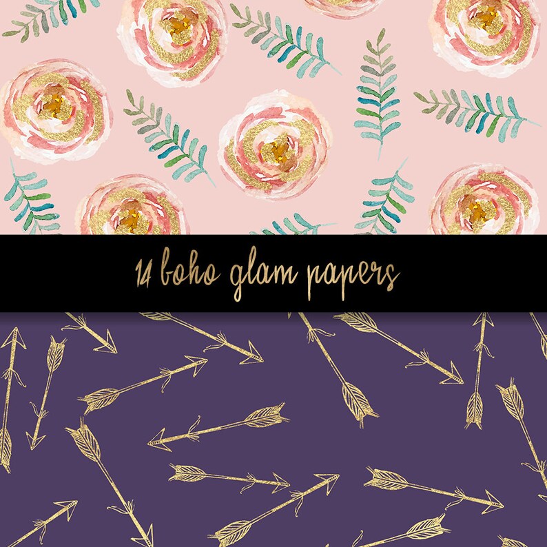 Boho Glam Digital Paper Boho Digital Paper Floral Digital | Etsy
