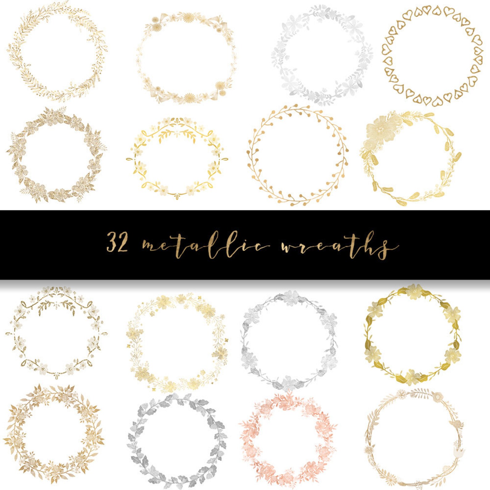 Metallic Wreaths Clipart Gold Wreath Clipart Gold Laurel - Etsy