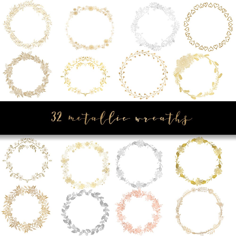Metallic Wreaths Clipart Gold Wreath Clipart Gold Laurel - Etsy