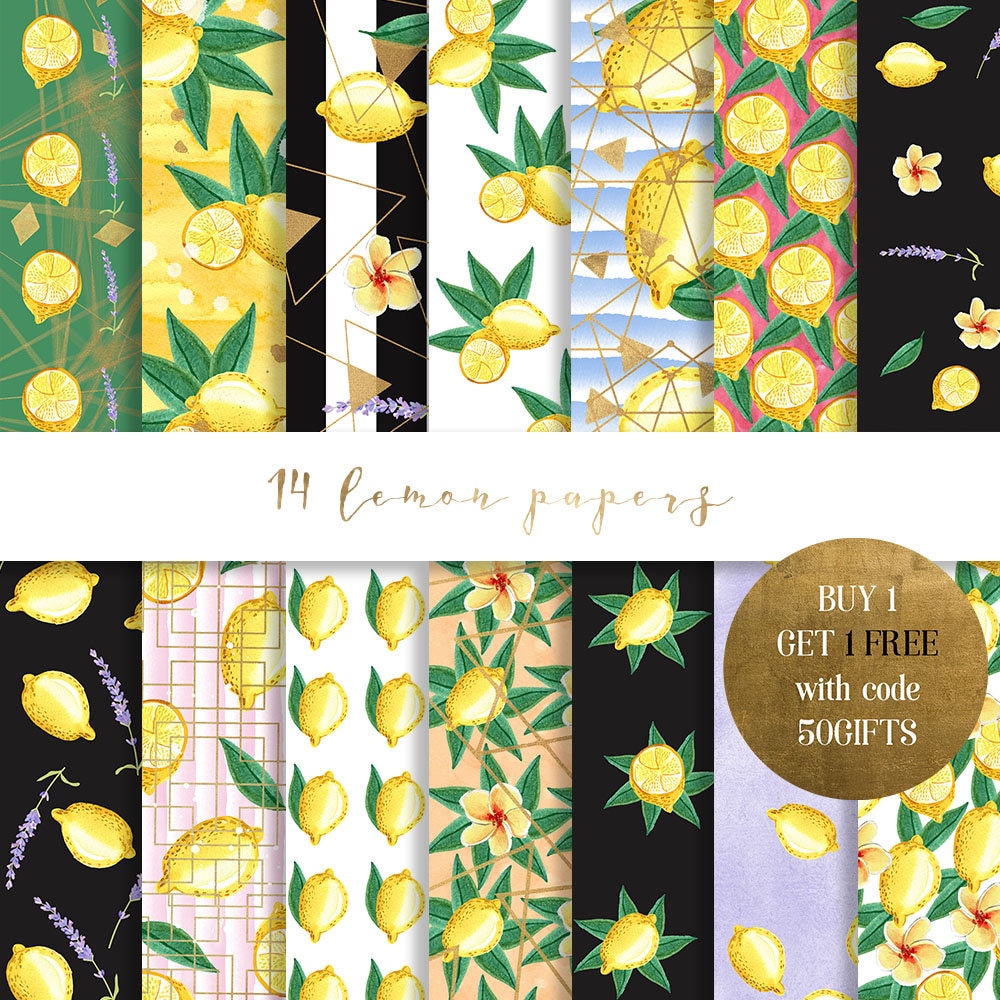 Watercolor lemon digital paper lemon paper citrus paper | Etsy