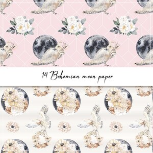 Bohemian Moon Digital Paper, Seamless Pattern, Cosmic Background, Moon ...