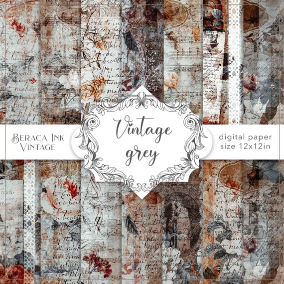 Vintage Grey Digital Paper Vintage Ephemera Antique Letters - Etsy