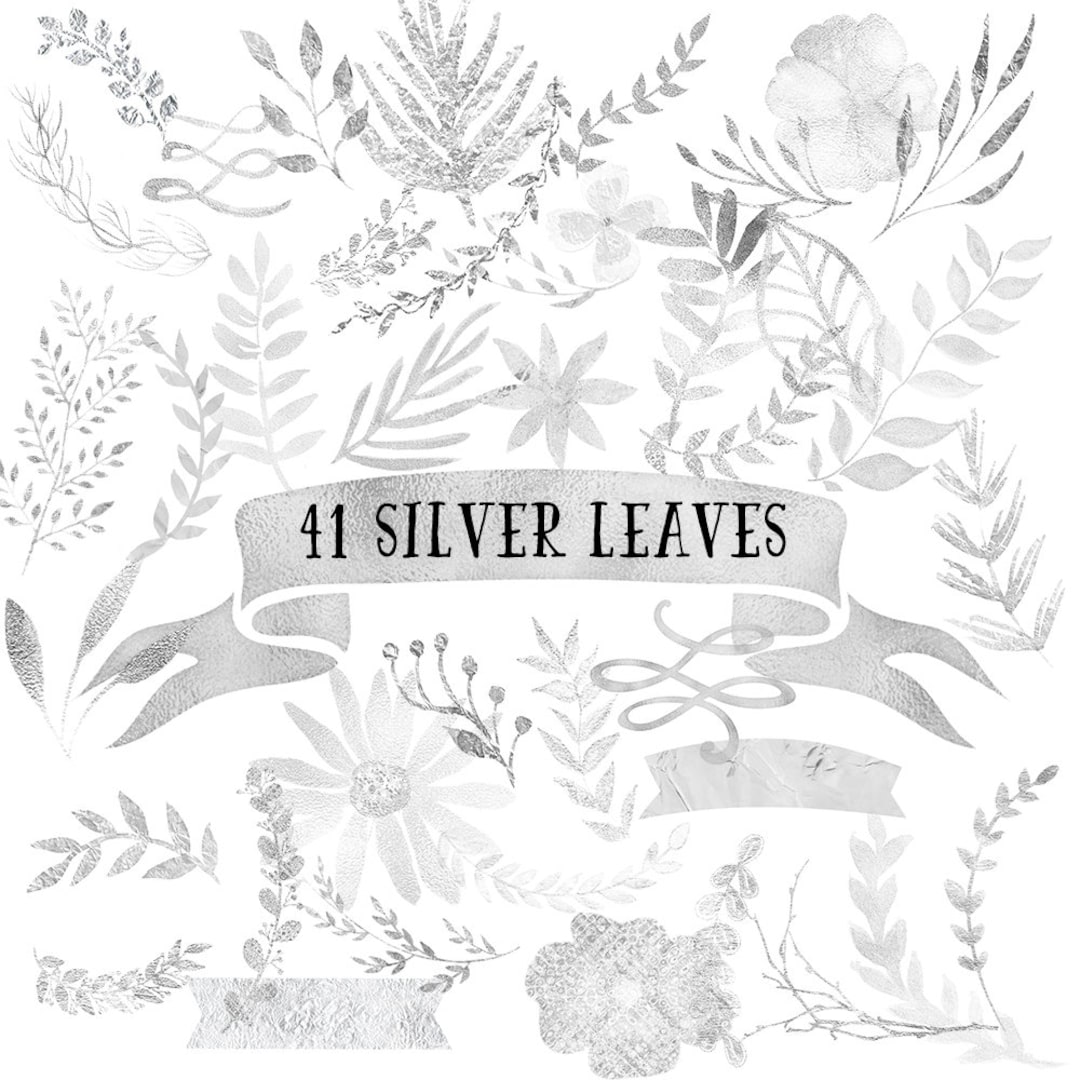 Silver Leaves Clipart, Glitter Clipart, Silver Clipart, Silver Leaf ...