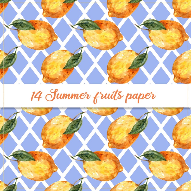 Summer Fruits Digital Paper, Seamless Pattern, Lemon Background ...