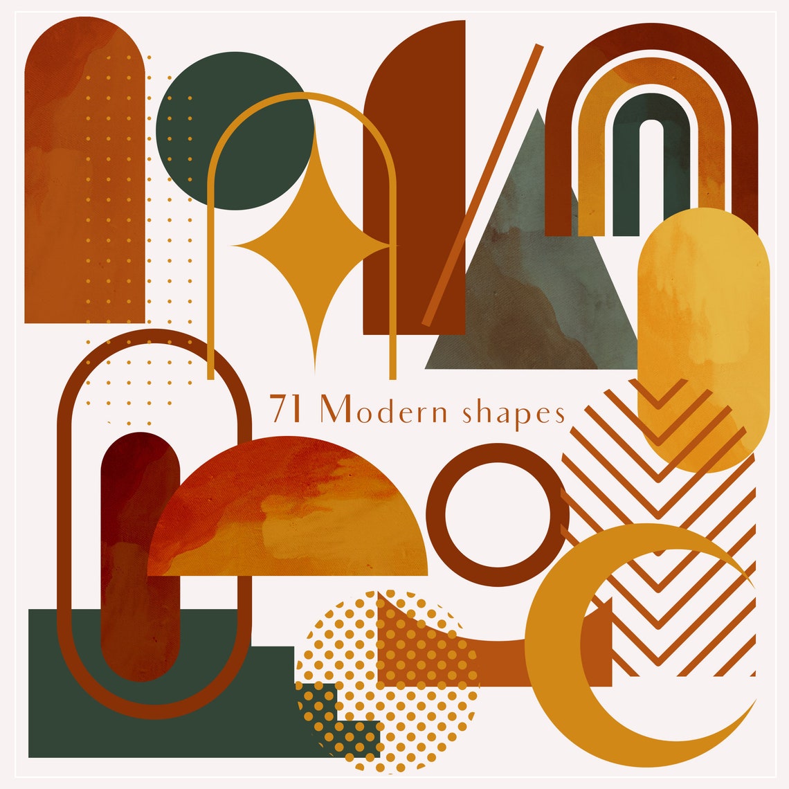 71 Modern Shapes Clipart, Geometric Clip Art, Terracotta Elements, Boho ...