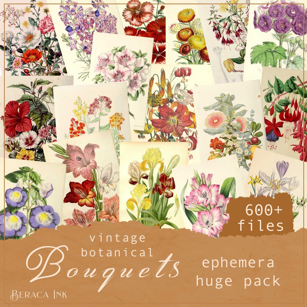 Botanical Bouquets Ephemera HUGE Pack, Digital Download, Printable ...