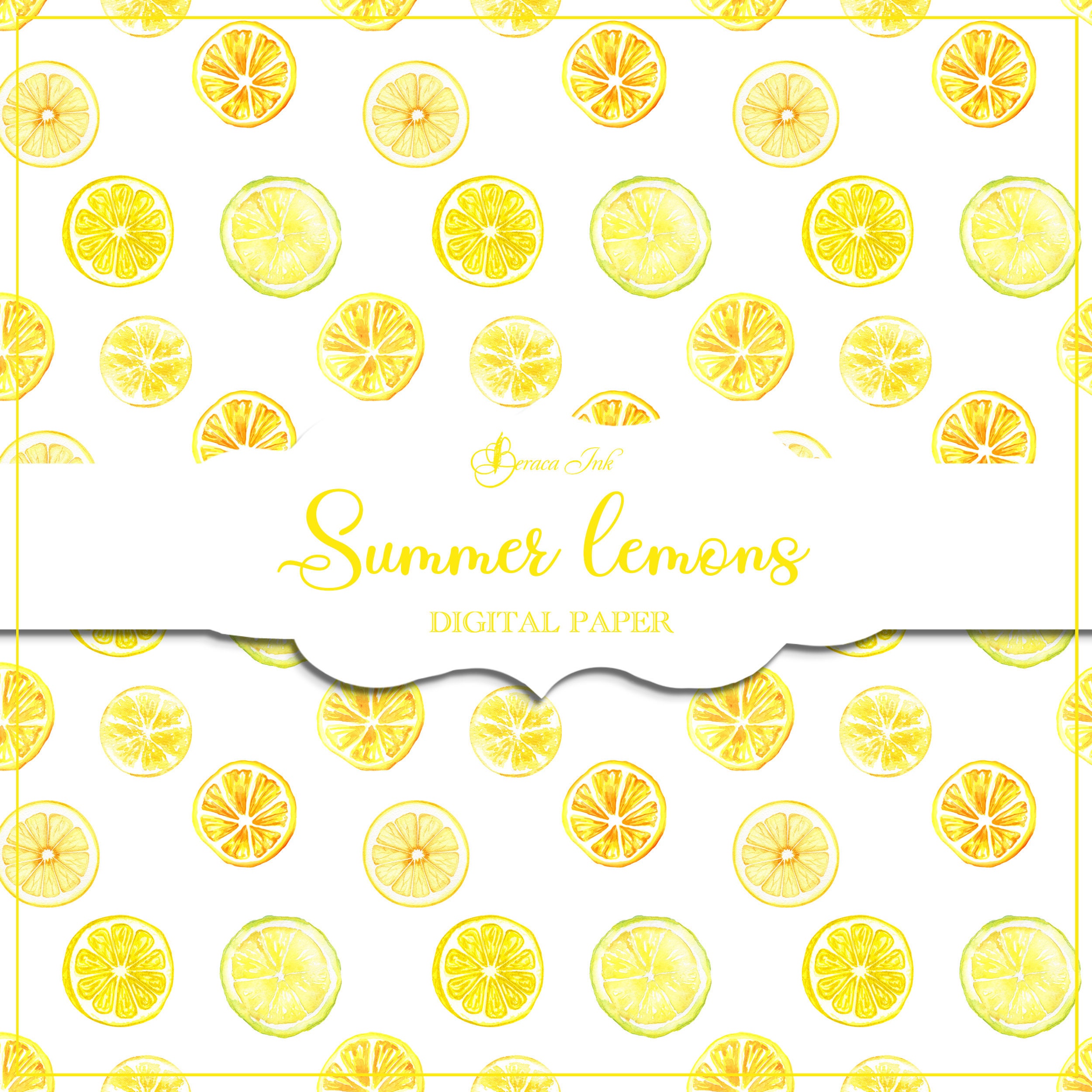 Summer Lemons Digital Paper, Seamless Pattern, Citrus Paper, Lemonade ...