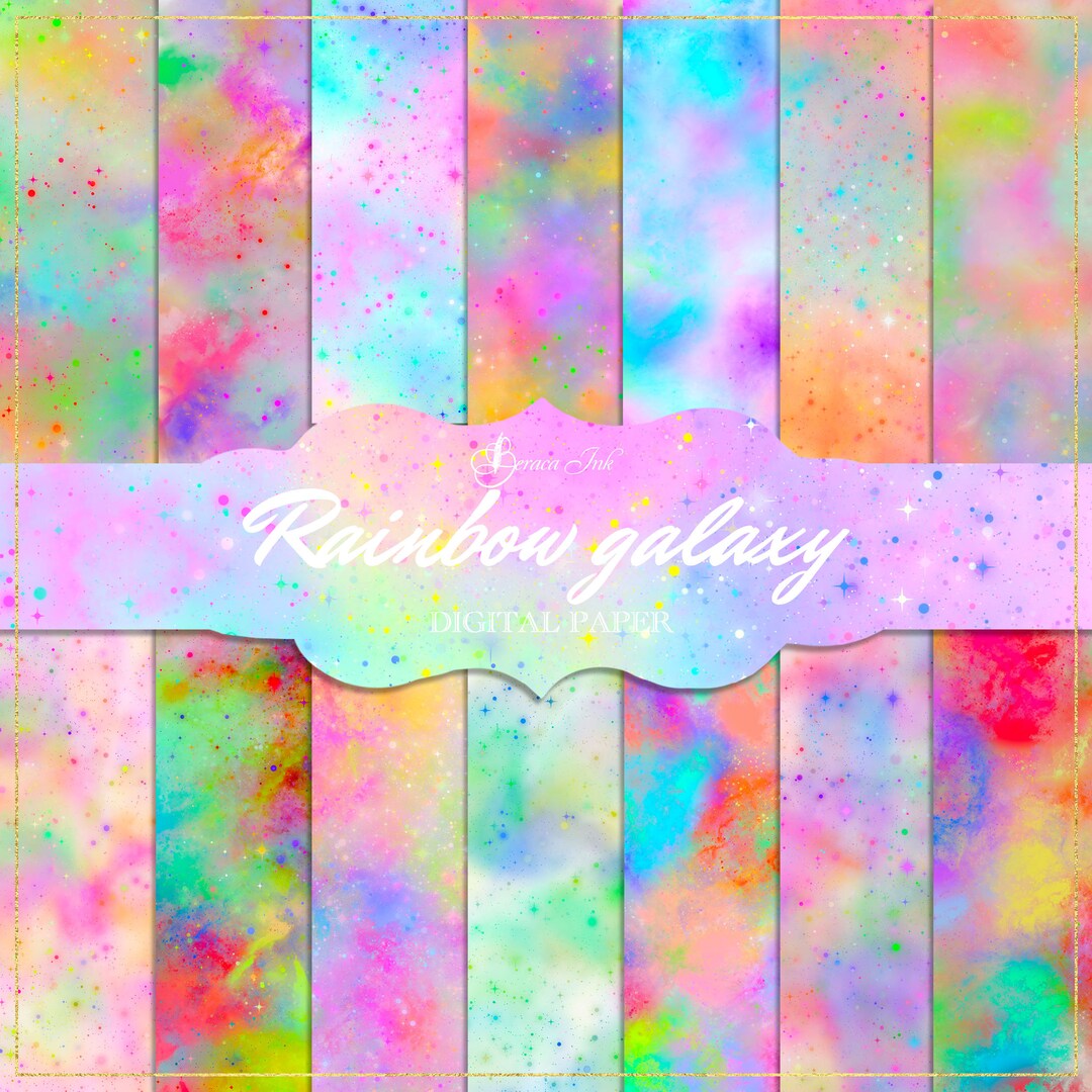 Rainbow Galaxy Digital Paper, Stars Pattern, Pink Galaxy Paper, Cosmos ...