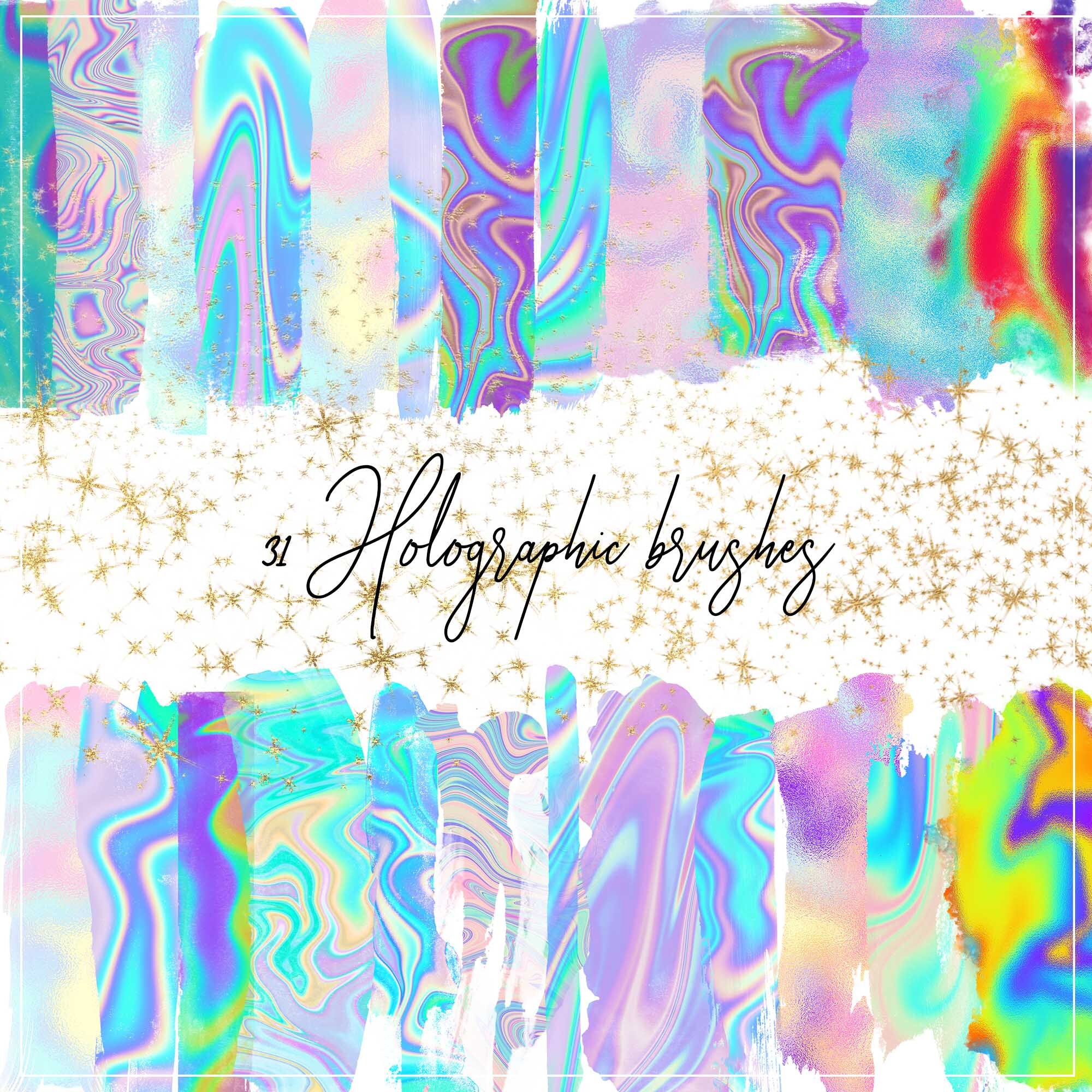 Holographic Brushes Clipart Brush Strokes Mermaid Clip Art | Etsy