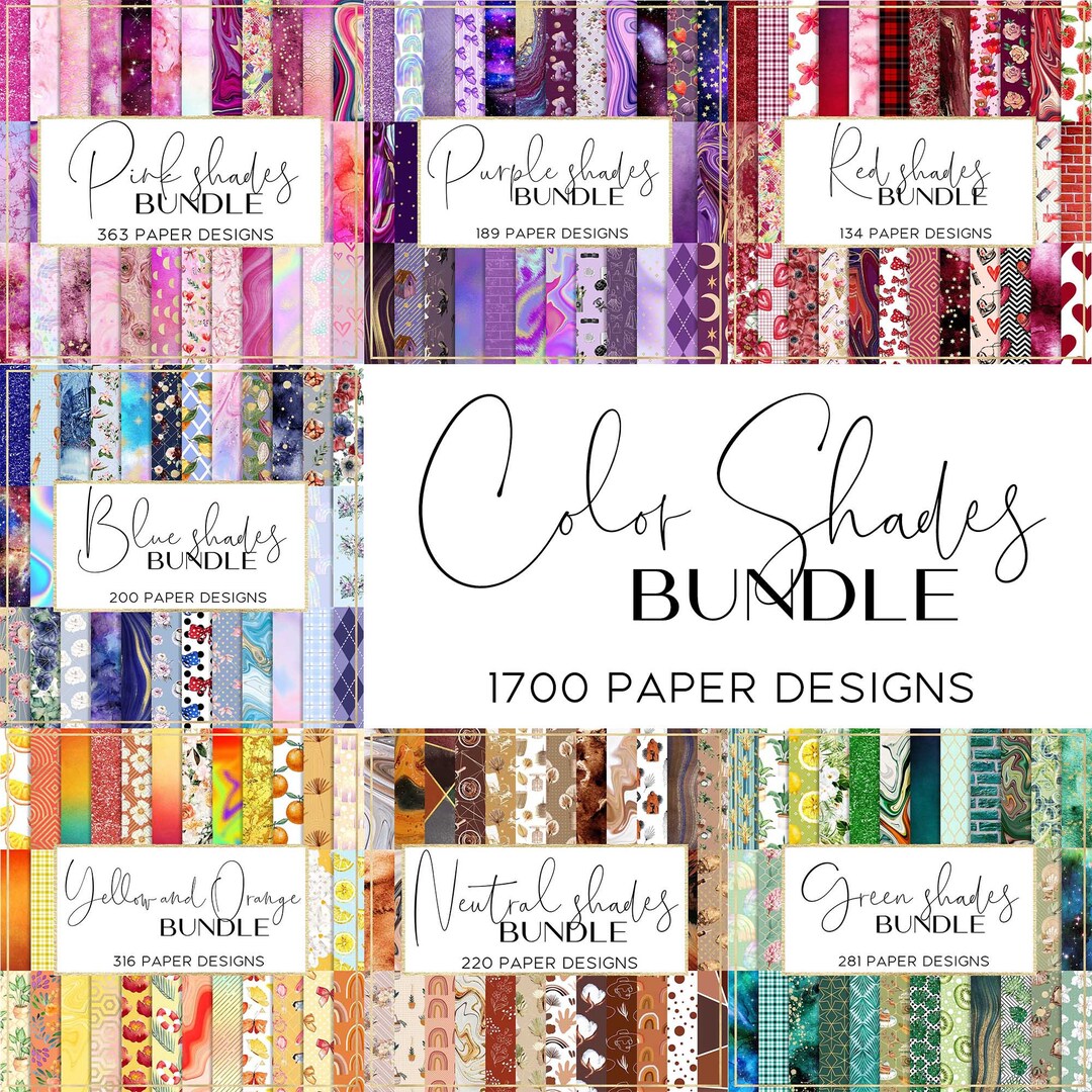 Color Shades Digital Paper BUNDLE, DIY Craft Paper, Rainbow Watercolor ...