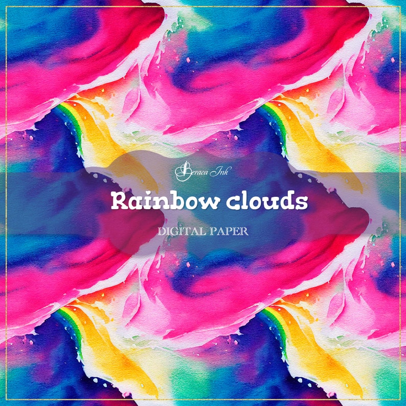 Rainbow Clouds Digital Paper, Seamless Pattern, Watercolor Rainbow ...