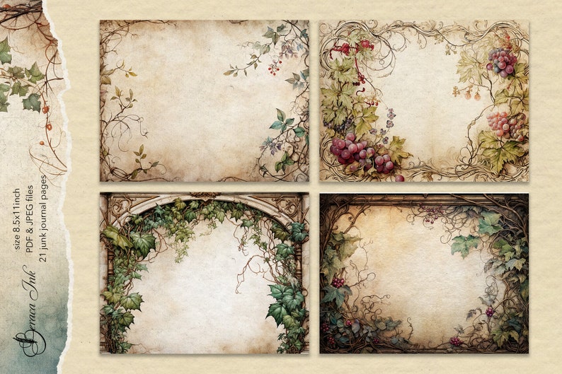 Vintage Vines Journal Pages, Printable Botanical Ephemera, Vintage ...
