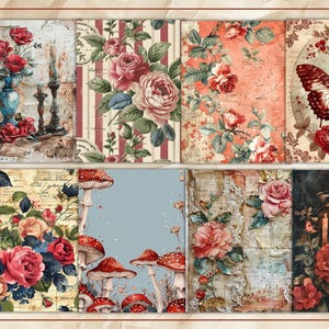 Vintage Red Junk Journal Pages Bundle, Flower Digital Paper, Red Roses ...