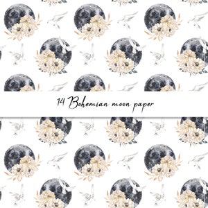 Bohemian Moon Digital Paper, Seamless Pattern, Cosmic Background, Moon ...