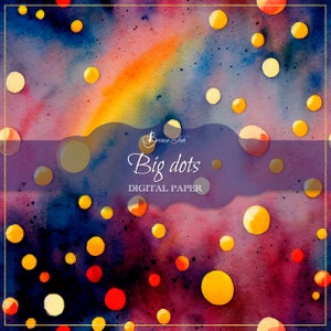 Big Dots Digital Paper, Seamless Pattern, Watercolour Rainbow Polka ...