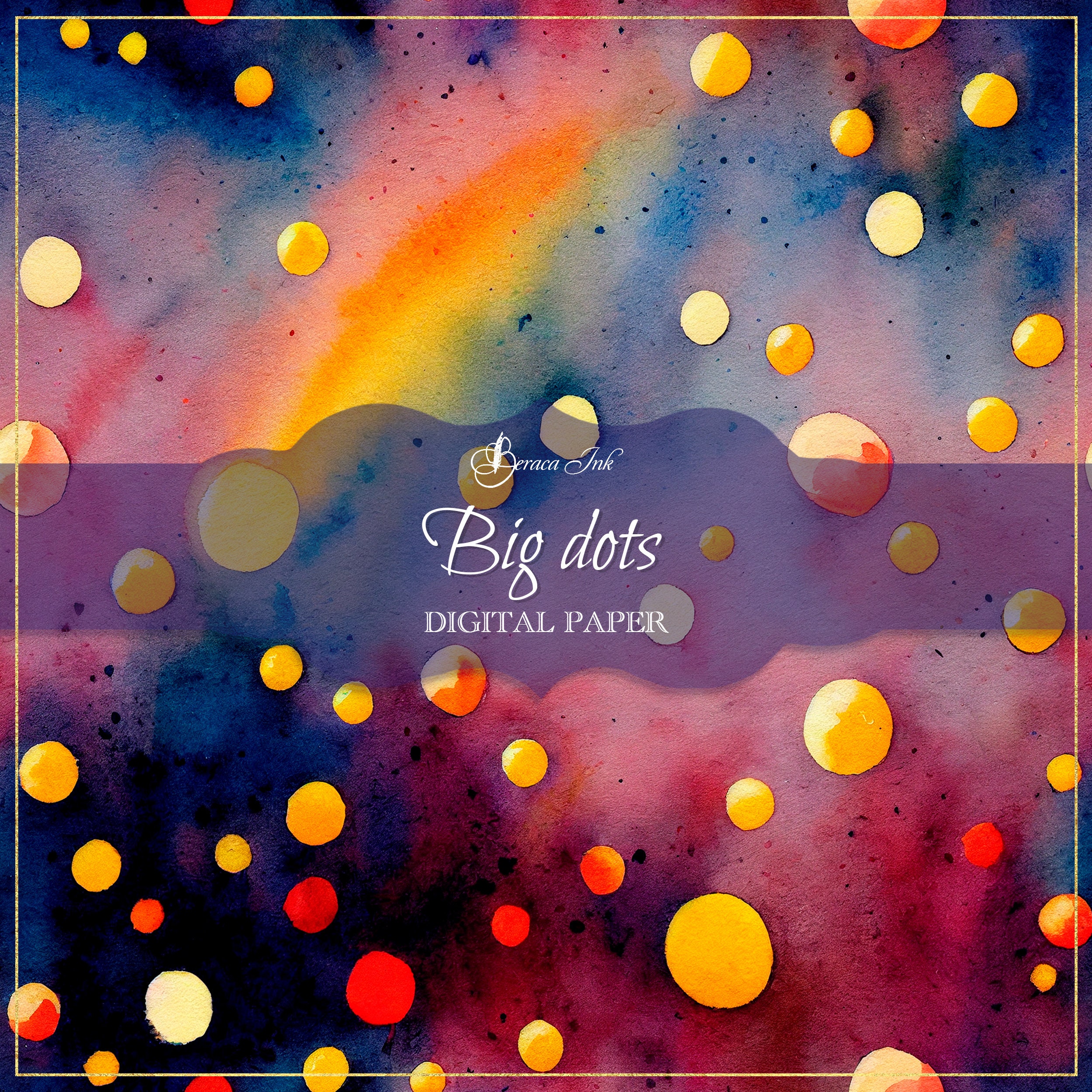 Big Dots Digital Paper, Seamless Pattern, Watercolour Rainbow Polka ...